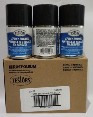 3 x Gloss Black 1247T Testors Spray Paint Enamel 3oz Rust-Oleum Hobby ...