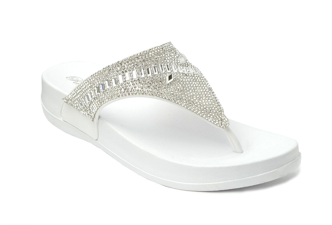 NEW Women's Rhinestone T-Strap Midsole Sandals Beaded Flip Flop | eBay