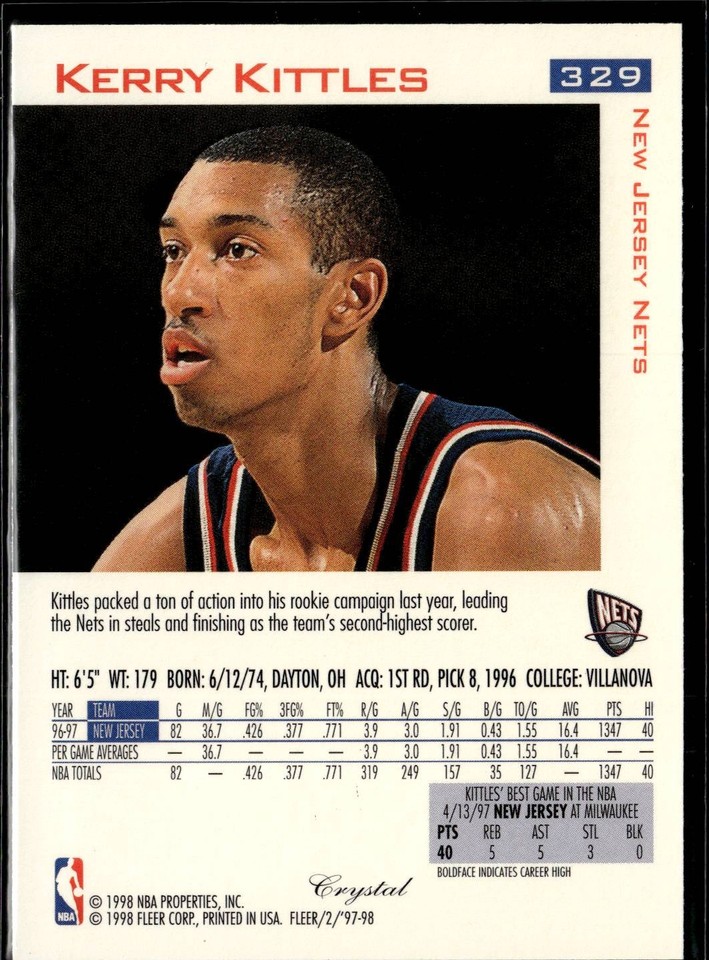 1997 Fleer Kerry Kittles New Jersey Nets #329 Traditions Crystal | eBay