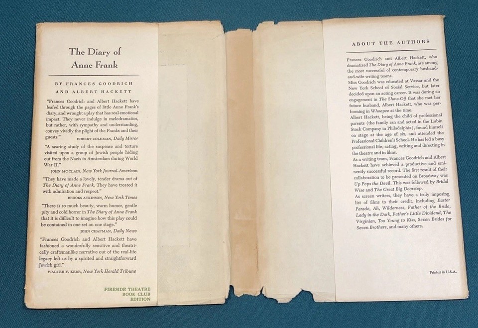 THE DIARY OF ANNE FRANK a Play by Frances Goodrich & Albert Hackett ...