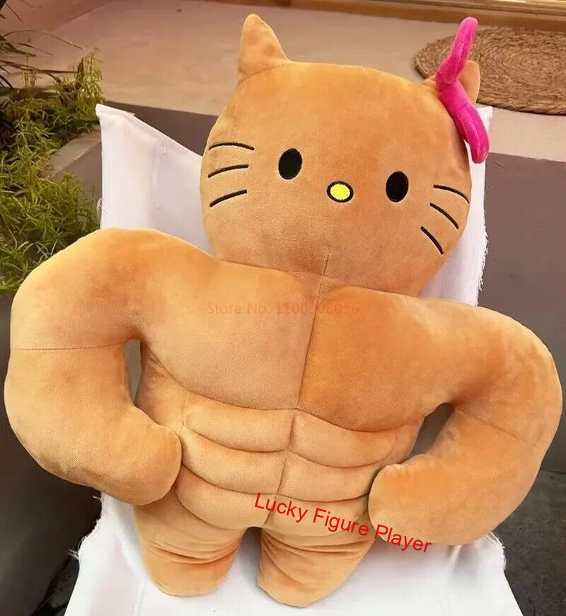 Sanrio Buff Hello Kitty Kawaii Muscle Plush Funny Doll 40Cm Pillow &55 ...