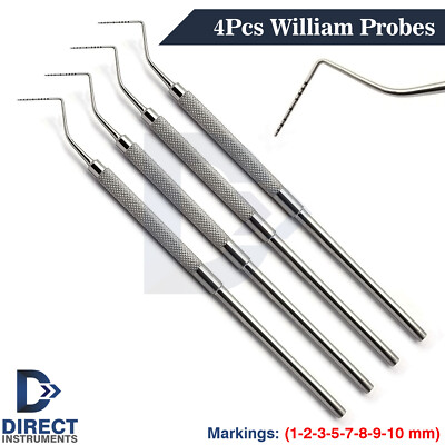 4Pcs Dental Williams Probes Periodontal Assessing Pocket Depth Color ...