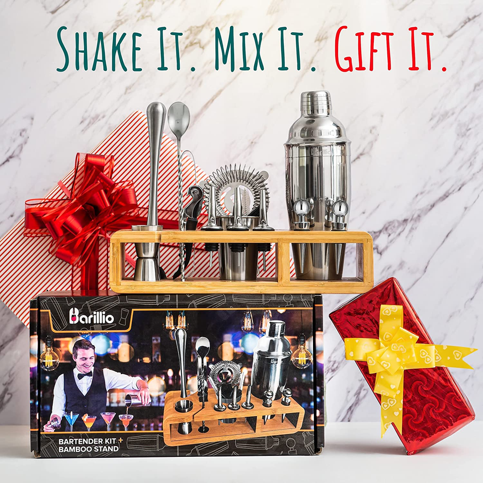Mixology Bartender Kit 23-Piece Elite Cocktail Shaker Set and Bamboo ...