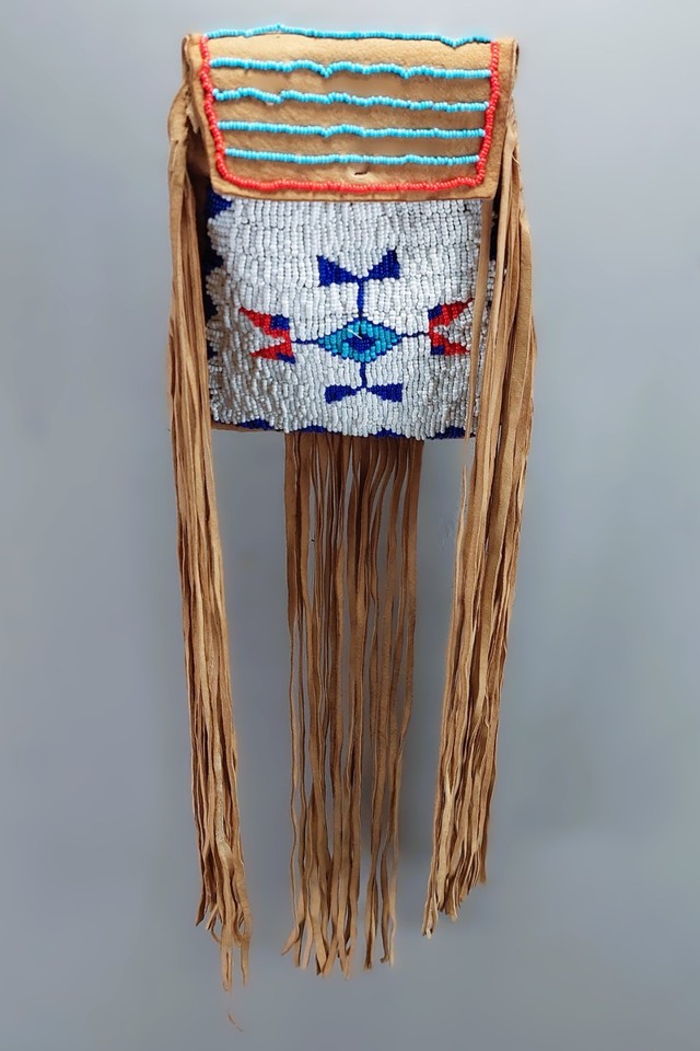 Contemporary Northern Plains Native American Deer Skin Pouch / Bag Bead ...