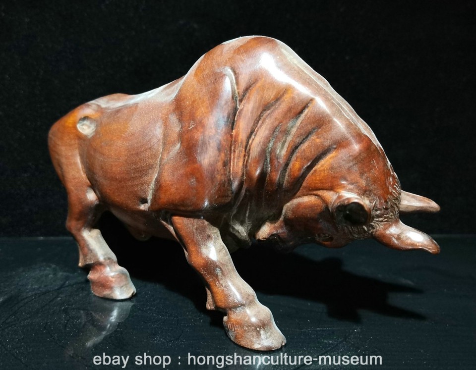 6.4" Old Chinese Boxwood Carving 12 Zodiac Year Animal Bull Oxen ...