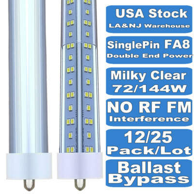 8 Foot LED Shop Lights Single Pin FA8 8FT LED Tube Light Bulbs T8 T12 ...