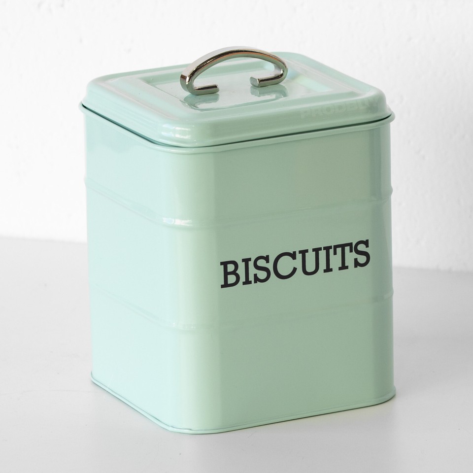 Square Enamel Retro Biscuit Tin Kitchen Storage Canister Barrel Cookie ...