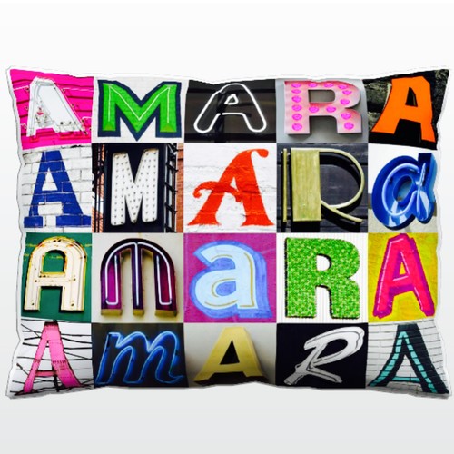 Personalized Pillow featuring the name AMARA in photos of sign letters ...