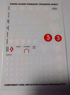 Primaris Raven Guard Transfer Sheet Upgrades Decals Warhammer 40K Space ...