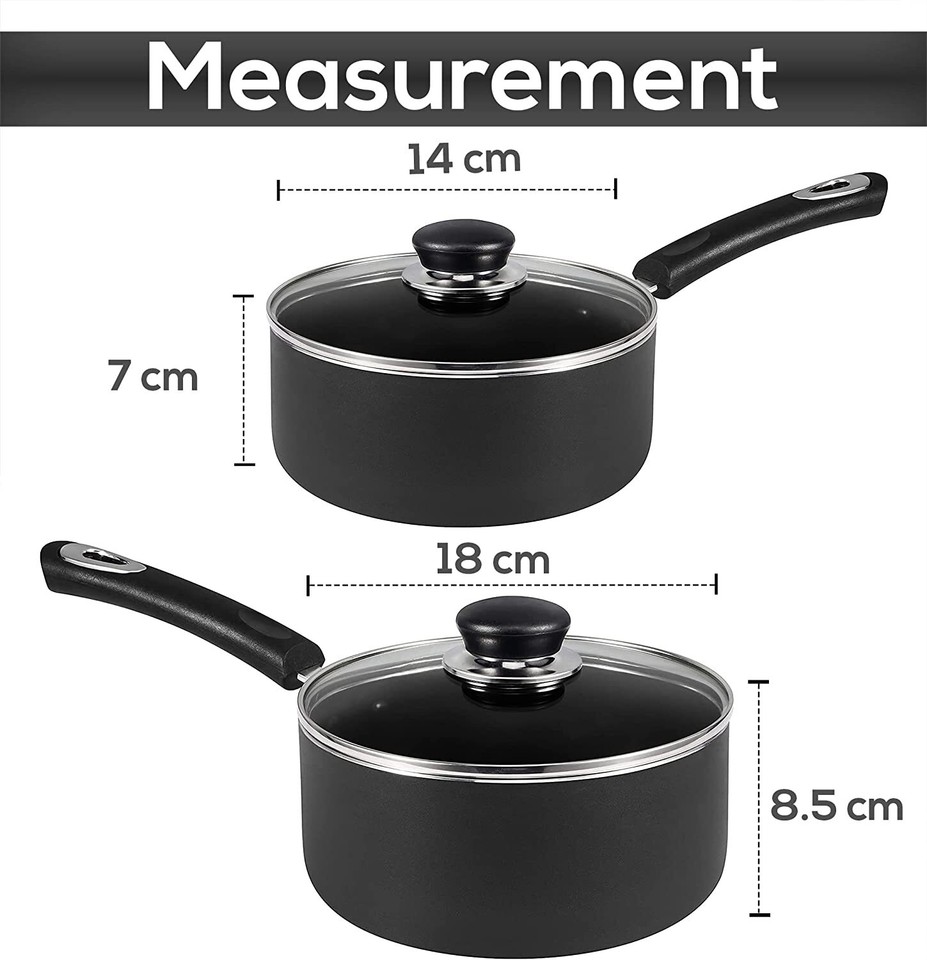 Nonstick Cookware Saucepan Set 1 Quart and 2 Quart with Glass Lid ...