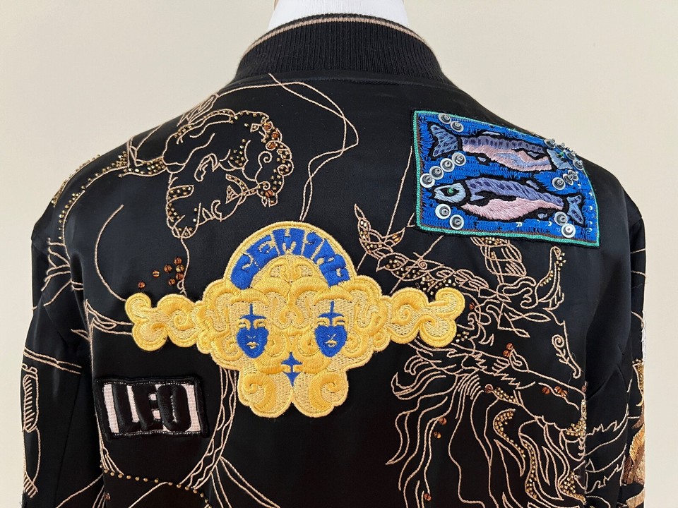 New Dries Van Noten Zodiac Astrology Embroidered Patch Beaded Bomber ...