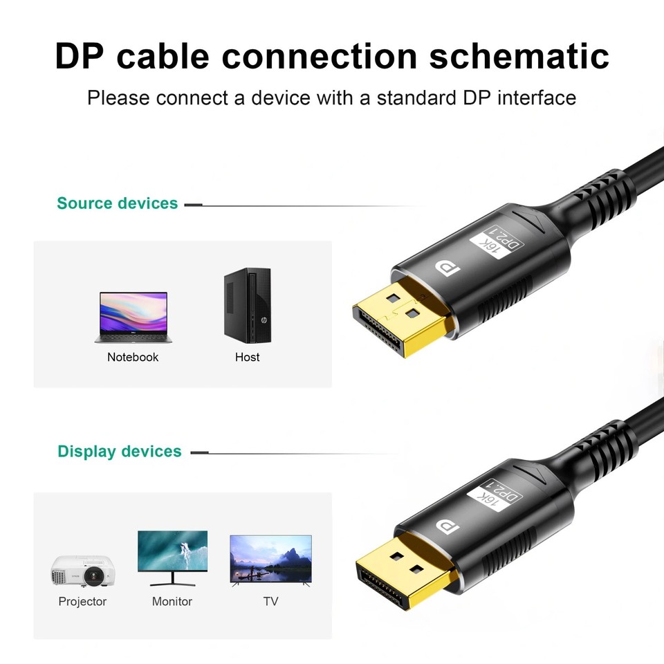 4K Display Port DP to DP Cable 60Hz 2160P 25.92Gbps HDR Audio Video ...