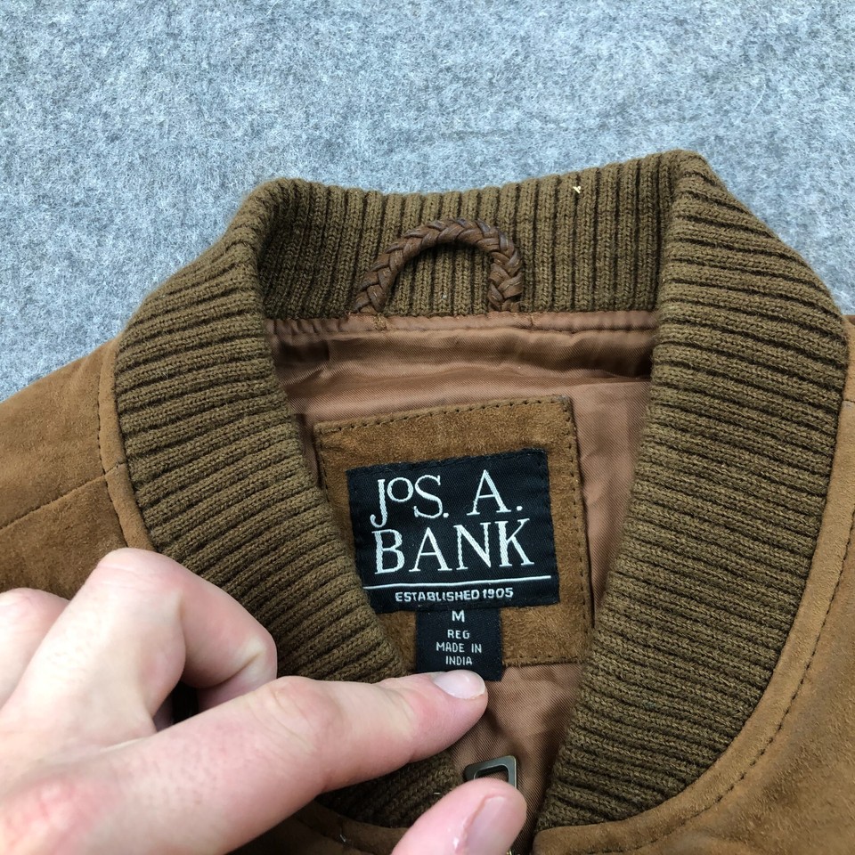 Jos A Bank Jacket Men Medium Brown Full Zip Bomber Suede Leather Coat ...