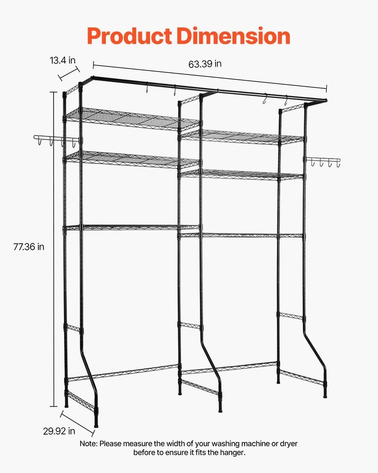 Adjustable Height 6-Tier Over Washer Dryer Shelf with Hooks | eBay