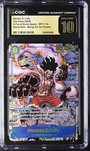 CGC 10 PRISTINE Monkey D. Luffy OP11-118 Manga Alt Art SEC Fist Of ...
