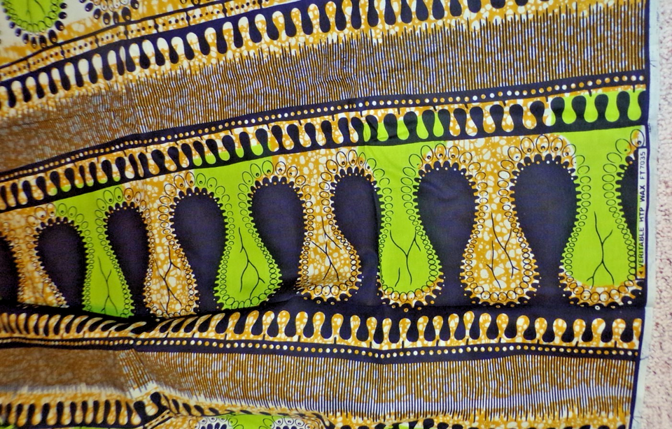 HTP REAL WAX AFRICAN PRINT FABRIC ABSTRACT MOTIF BLUE GOLD LIME GREEN 5 ...