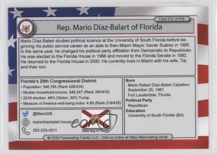 2020 Fascinating Cards US Congress Mario Diaz-Balart Mario Díaz-Balart ...