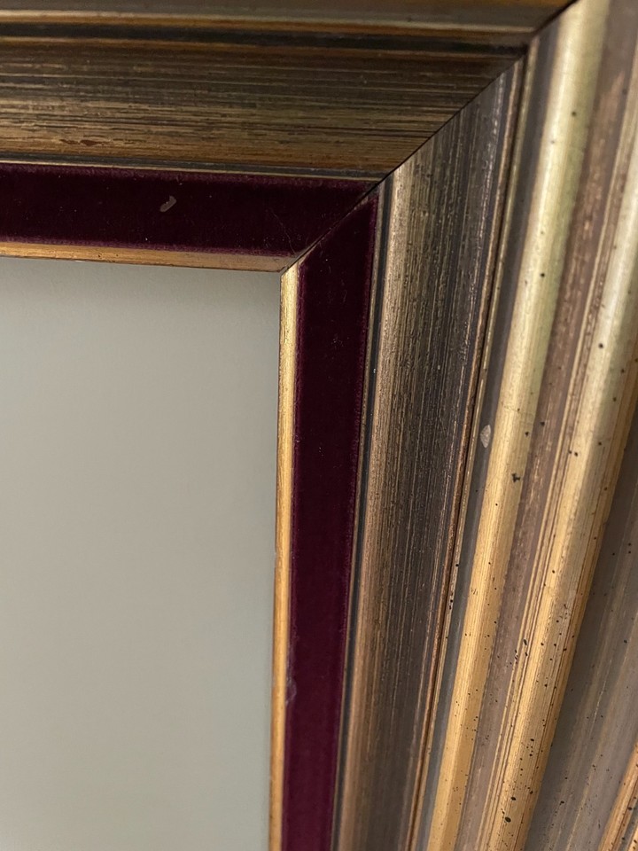 Vintage picture frame, painted gold with a burgundy velvet matt - Very ...