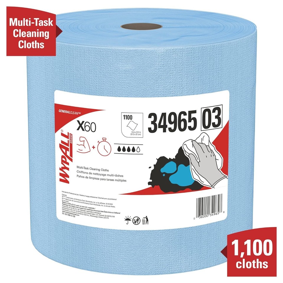 WypAll General Clean X60 Multi-Task Cleaning Cloths Jumbo Roll 1100 ...