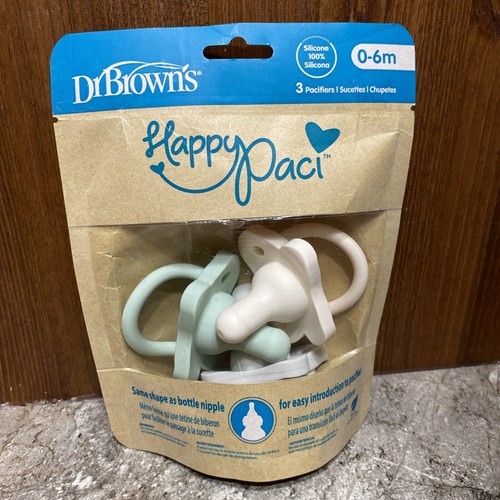 Dr Brown's Happy Paci Silicone Baby Pacifier 0-6m BPA Free 3 Pack White ...