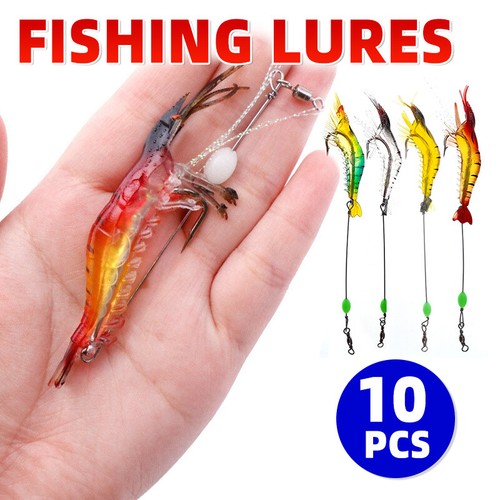 10 Soft Plastic Fishing Lures Tackle Prawn Shrimp Flathead Bream Cod ...