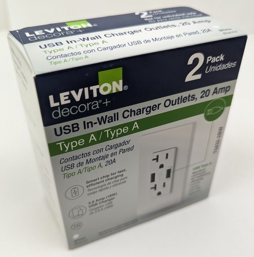 2 Leviton USB Charger Duplex Receptacle Tamper Res. White 20A 125V ...