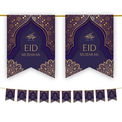 Happy Eid Mubarak Decorations - Bunting Hanging Party Flags (Purple ...