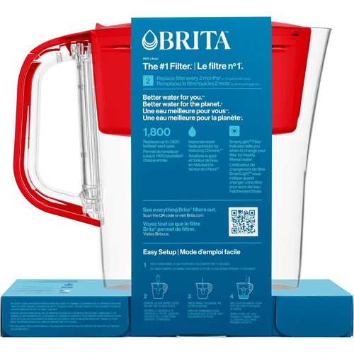 Brita Small 6 Cup Red Denali Water Filter Pitcher with 1 Brita Standard ...