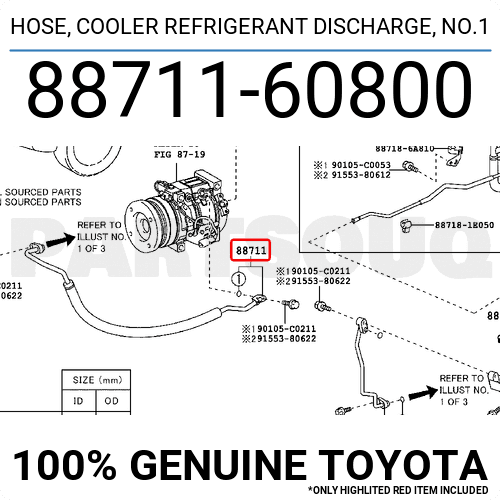 8871160800 Genuine Toyota HOSE, COOLER REFRIGERANT DISCHARGE, NO.1 ...