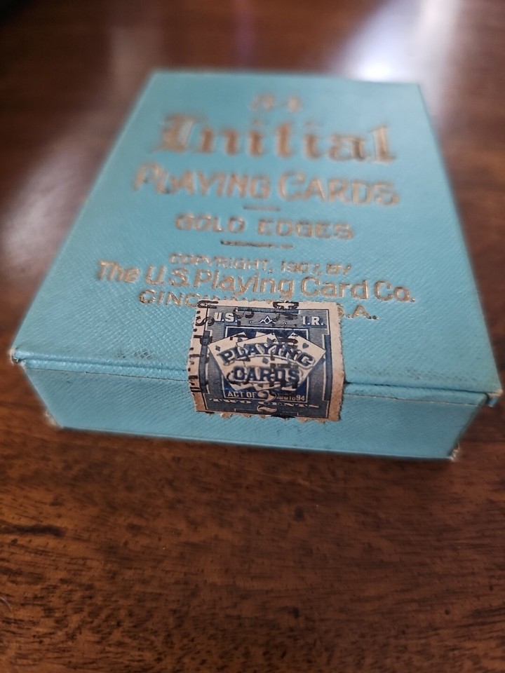 VTG Antique Sealed Deck 54 Initial Playing Cards 1907 Monogram "Y" Gold ...