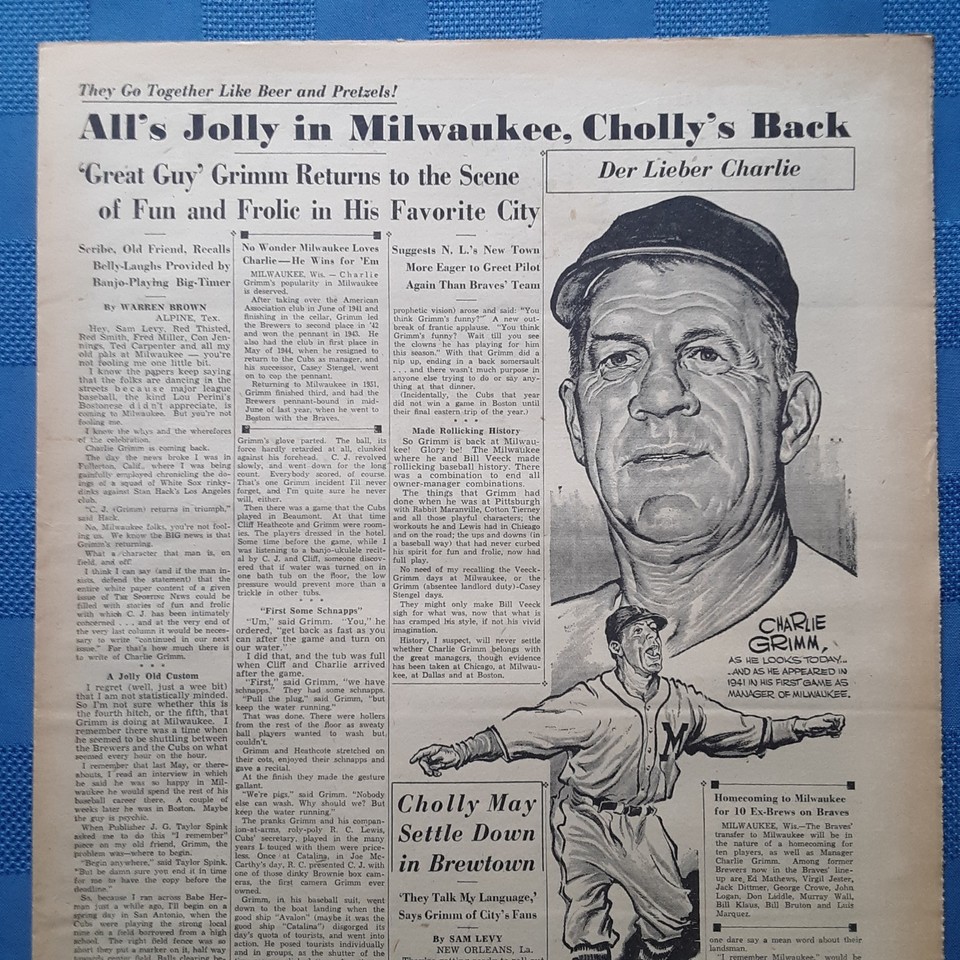 Milwaukee Braves 1953 Charlie Grimm by Lou Darvas Original | eBay