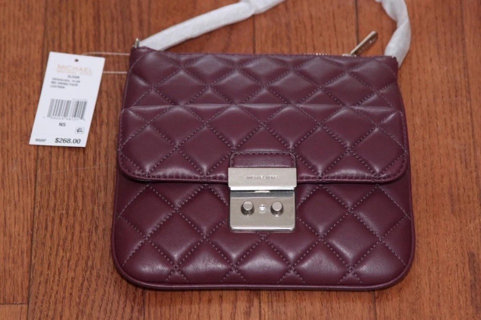 Michael Kors Crossbody Swing Pack Sloan Medium Quilted Plum Leather Top-Zip NWT | eBay
