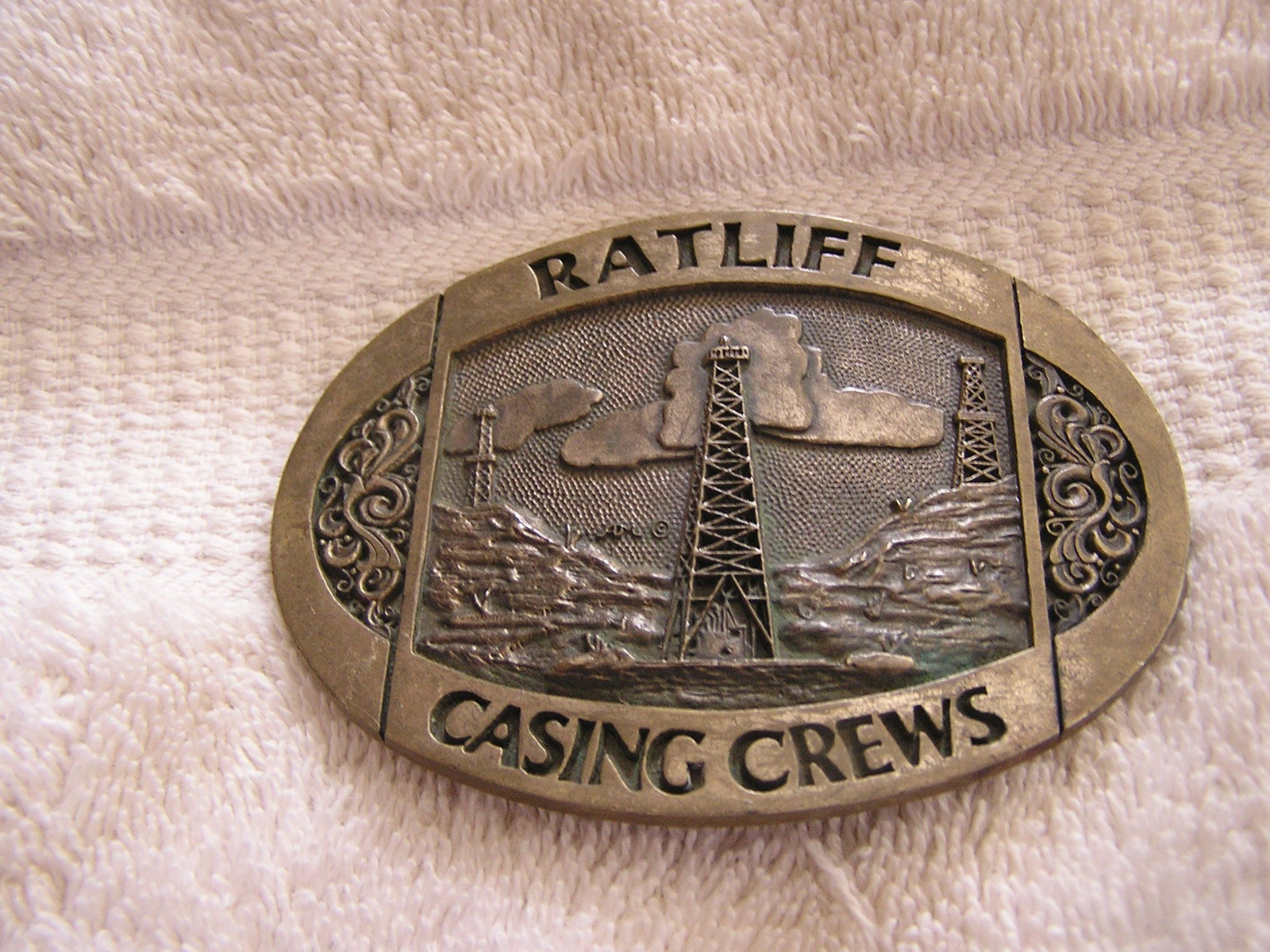 Vintage Solid Brass Belt Buckle Ratliff Casing Crews Award Design ...