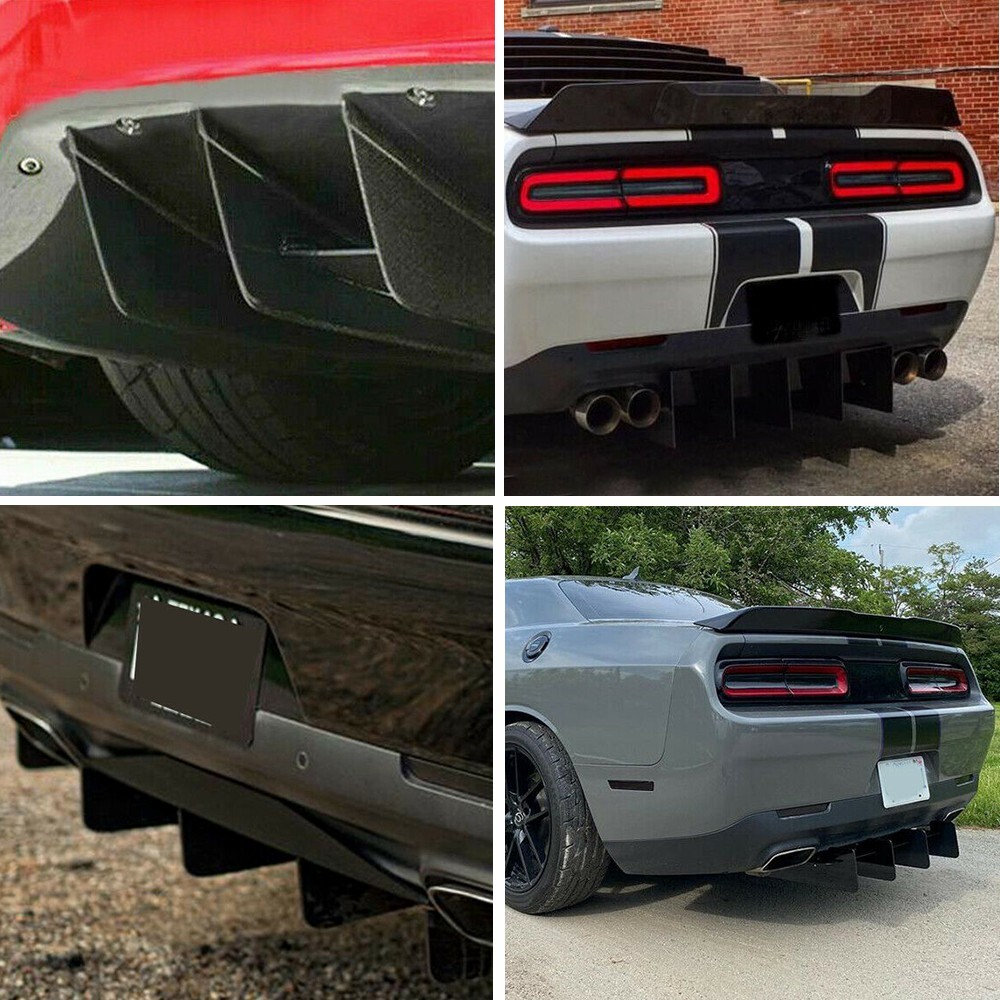 For Dodge Challenger Rear Diffuser 4 Shark Fins Bumper Lip Splitter ...