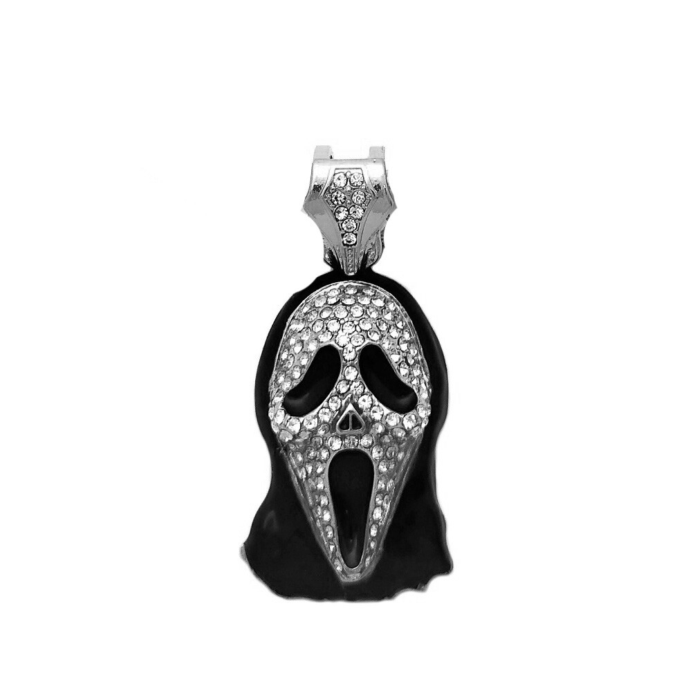 HIP HOP SCREAM MASK PENDANT & 12mm 18" 20" PARTIAL ICED CUBAN CHAIN ...