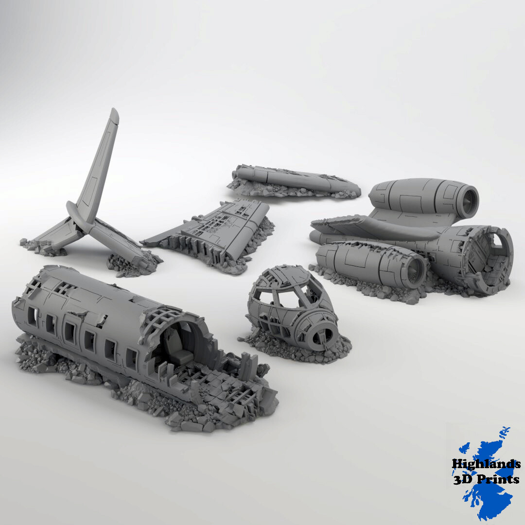 Crashed Airplane Scatter Terrain Tabletop Gaming DnD 3DPrint 32/28/20 ...