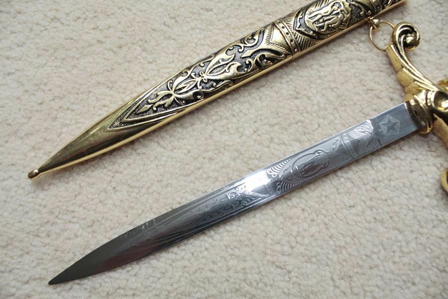 S0009 GOLDEN HOLY ANGELIC MEDIEVAL RUSSIAN DAGGER SWORD W/ SCROLLWORK ...
