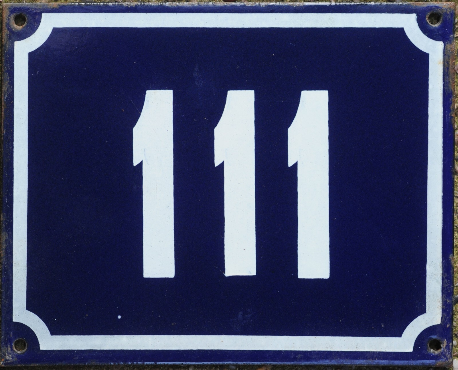 Large old blue French house number 111 door gate plate plaque enamel ...