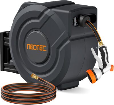 NEOTEC Ground Mounted Retractable Hose Reel with 100FT Garden Water ...