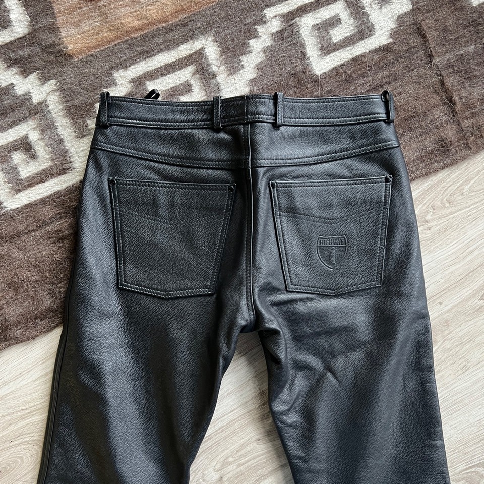 Highway 1 Leather Motorcycle Black Heavy Duty Biker Riding Pants Size ...