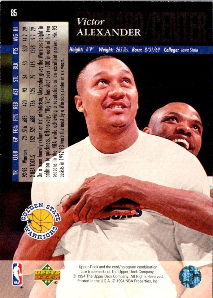 1993 Upper Deck Special Edition Victor Alexander #85 Golden State ...