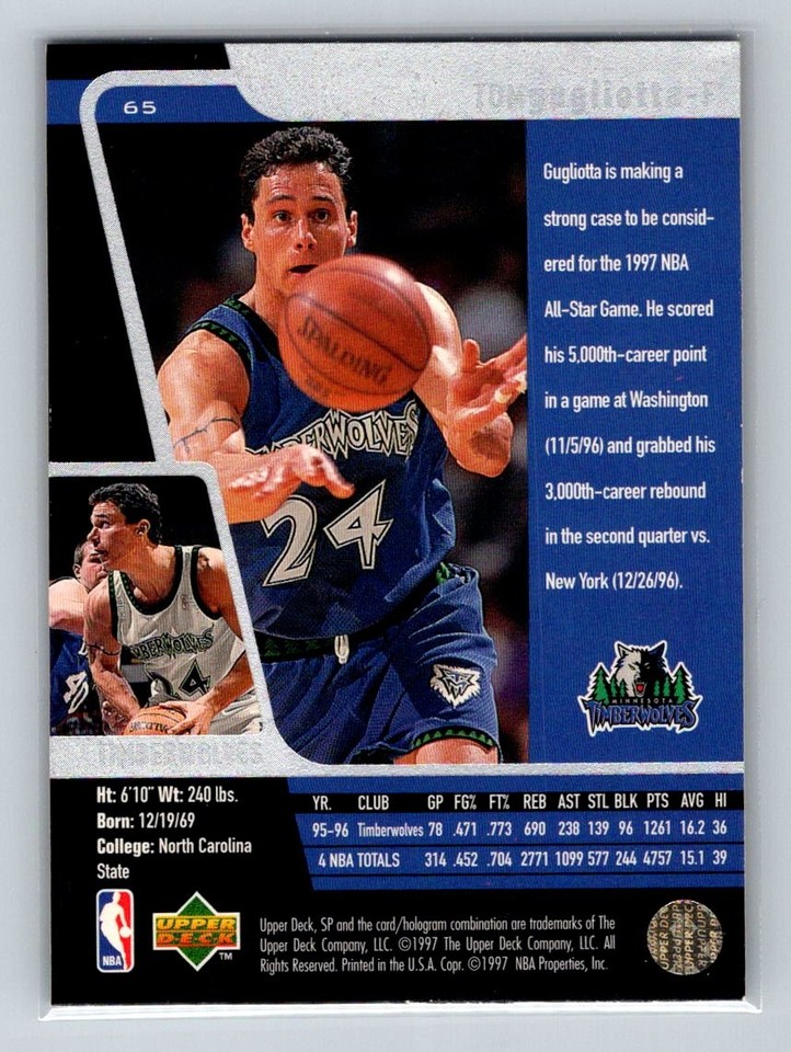 1996-97 SP #65 Tom Gugliotta Minnesota Timberwolves Basketball Card | eBay