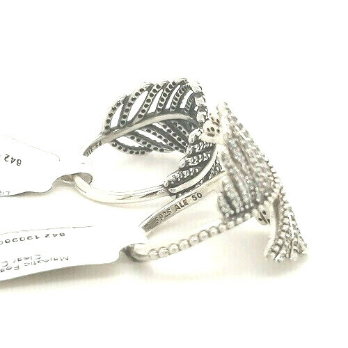 Pandora 925 #190960cz 190886cz Feather designs wide ring band multiple ...