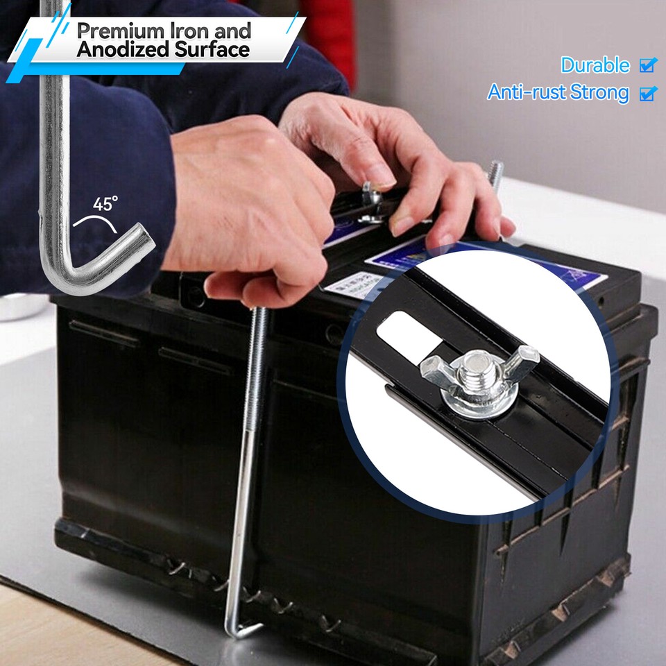 Adjustable Car Battery Tray + Hold Battery Storage Holder Down Clamp ...