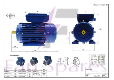 Electric Motor 0.55Kw 3000 RPM Single 1 Phase 71 Frame B3 B5 B14 B35 ...
