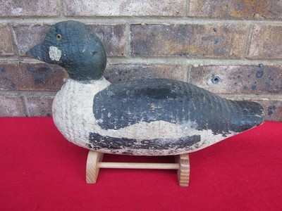 Antique Animal Trap Victor Wood Duck Decoy Bluebill Drake Glass Eyes W ...