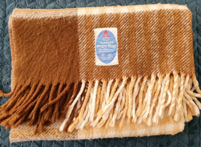 Mothercare Vintage Pram Rug Blanket Fringe Check Monsanto Acrylic GB ...
