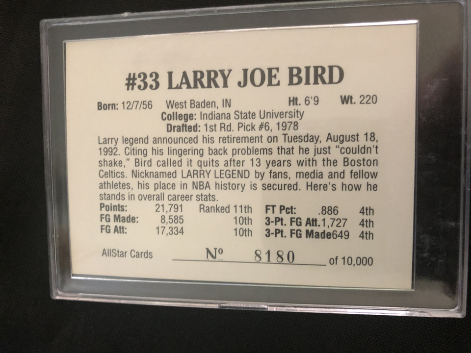 Larry Bird #33 - Rare Hologram - All Star Cards - 8180/10000 | eBay
