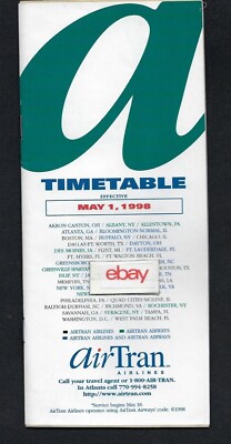 AIR TRAN AIRWAYS SYSTEM TIMETABLE 5-1-1998 DC-9-30 ATLANTA HUB | eBay