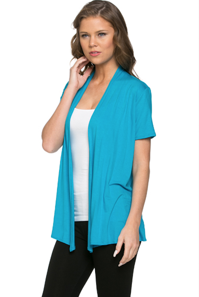 Women's Solid Short Sleeve Cardigan Open Front Wrap Vest Top Plus USA ...
